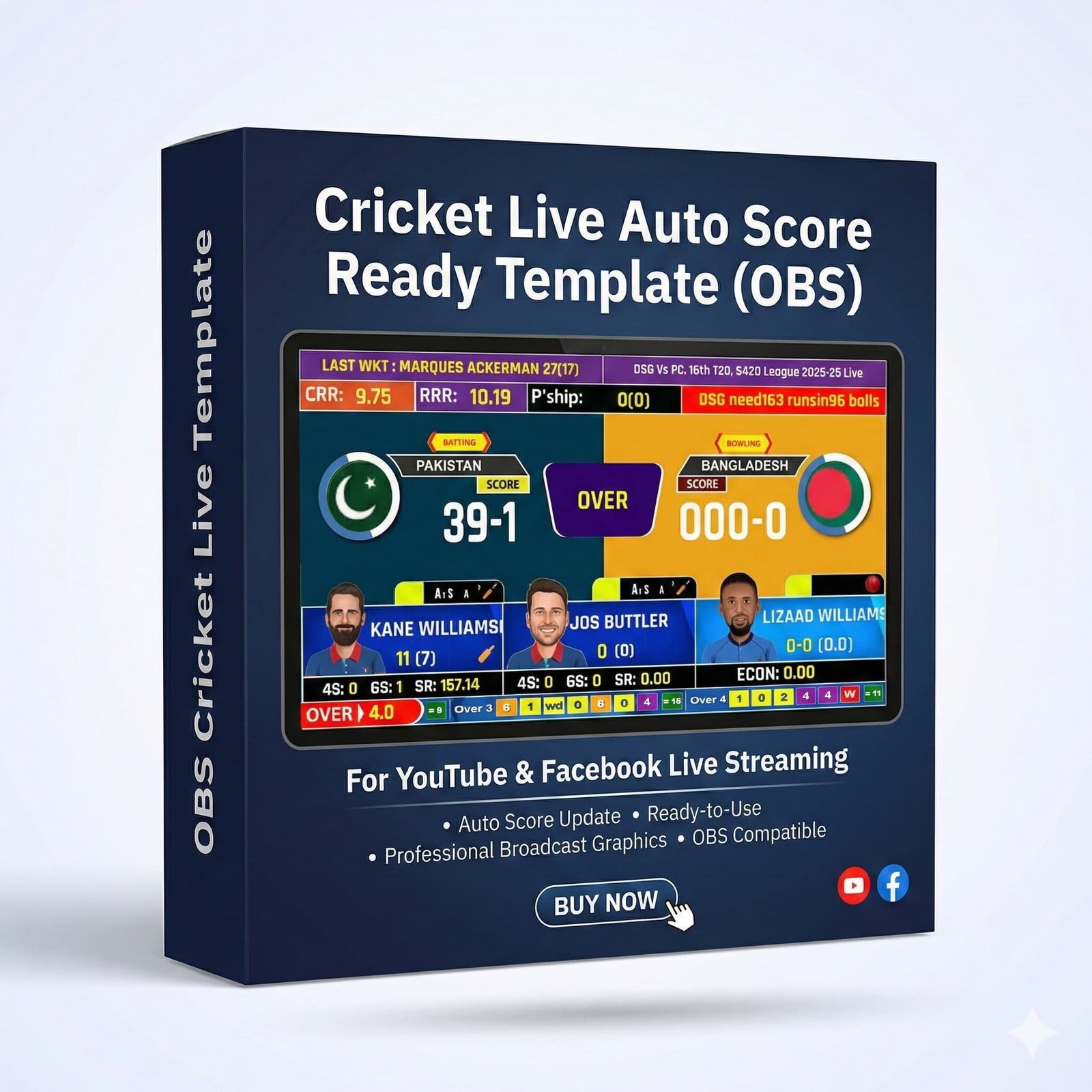 YouTube - Facebook Cricket Live OBS Template 2026